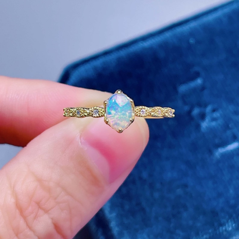 Natural White Fire Opal Ring Birthday Gift Opal Ring Dainty | Etsy