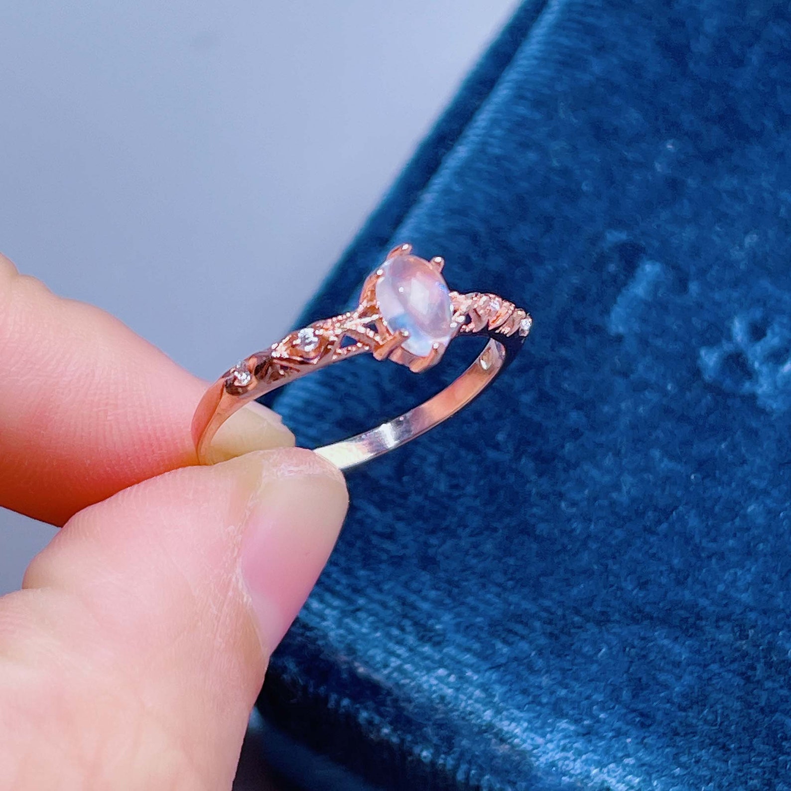 Rose Gold Moonstone Ring Dainty Natural Moonstone Ring - Etsy