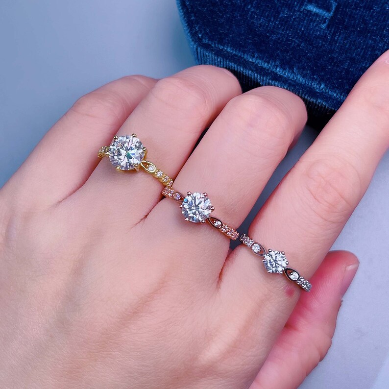 1ct 2ct Fire Moissanite Ring Brilliant Round Cut - Etsy