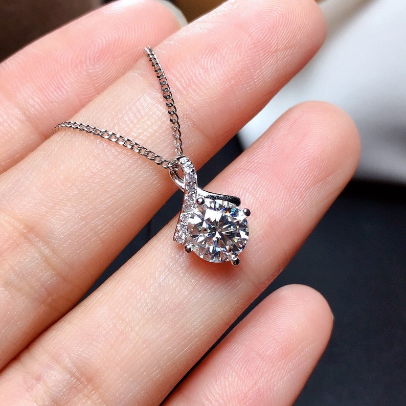 1ct Round Cut Moissanite Necklace Pendant 925 Sterling - Etsy