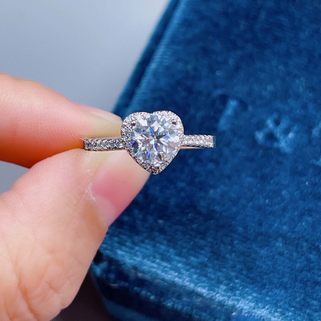 Bague coeur en moissanite : bague de fiançailles en argent sterling 1 ...