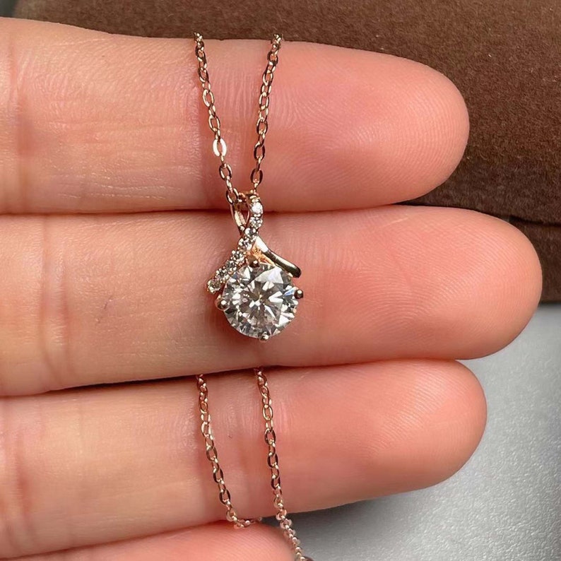 1ct Round Cut Moissanite Necklace Pendant 925 Sterling - Etsy