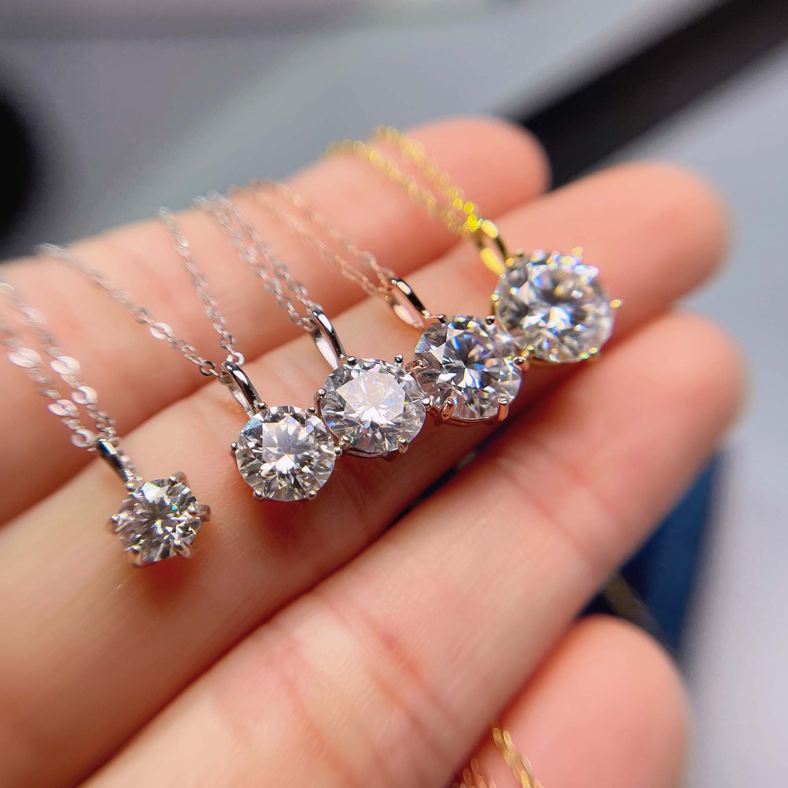 Colorless Moissanite Pendant Sterling Silver Chain Pendant - Etsy