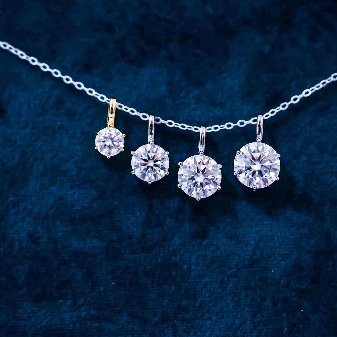 Colorless Moissanite Pendant Sterling Silver Chain Pendant - Etsy