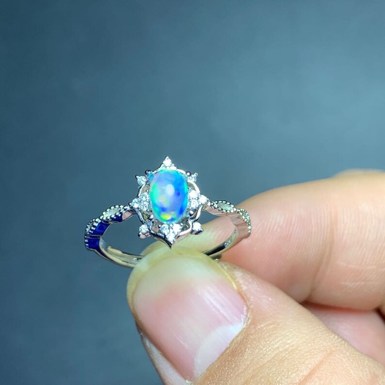 Opal Ring Sterling Silver Genuine Opal Ring October | Etsy