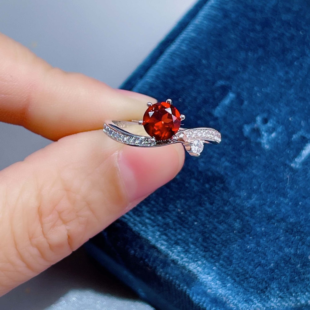 Garnet Ring | Red Round Garnet | Sterling Silver Ring | Fancy Ring ...
