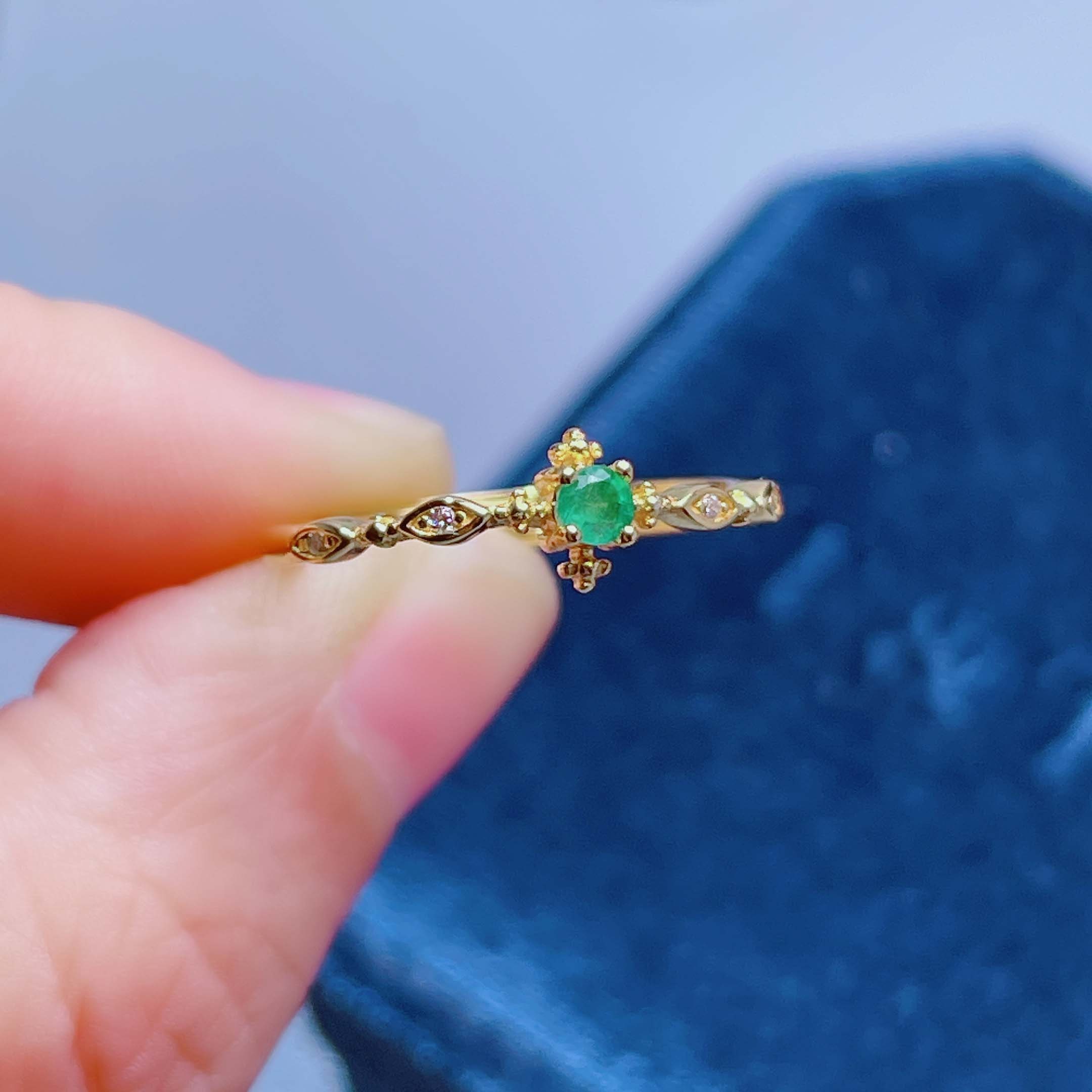Tiny Round Emerald Ring Handmade Gold Plated Stacking Ring | Etsy