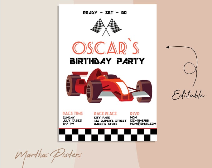 Editable Race Car Birthday Printable Invitation Digital Template - Etsy