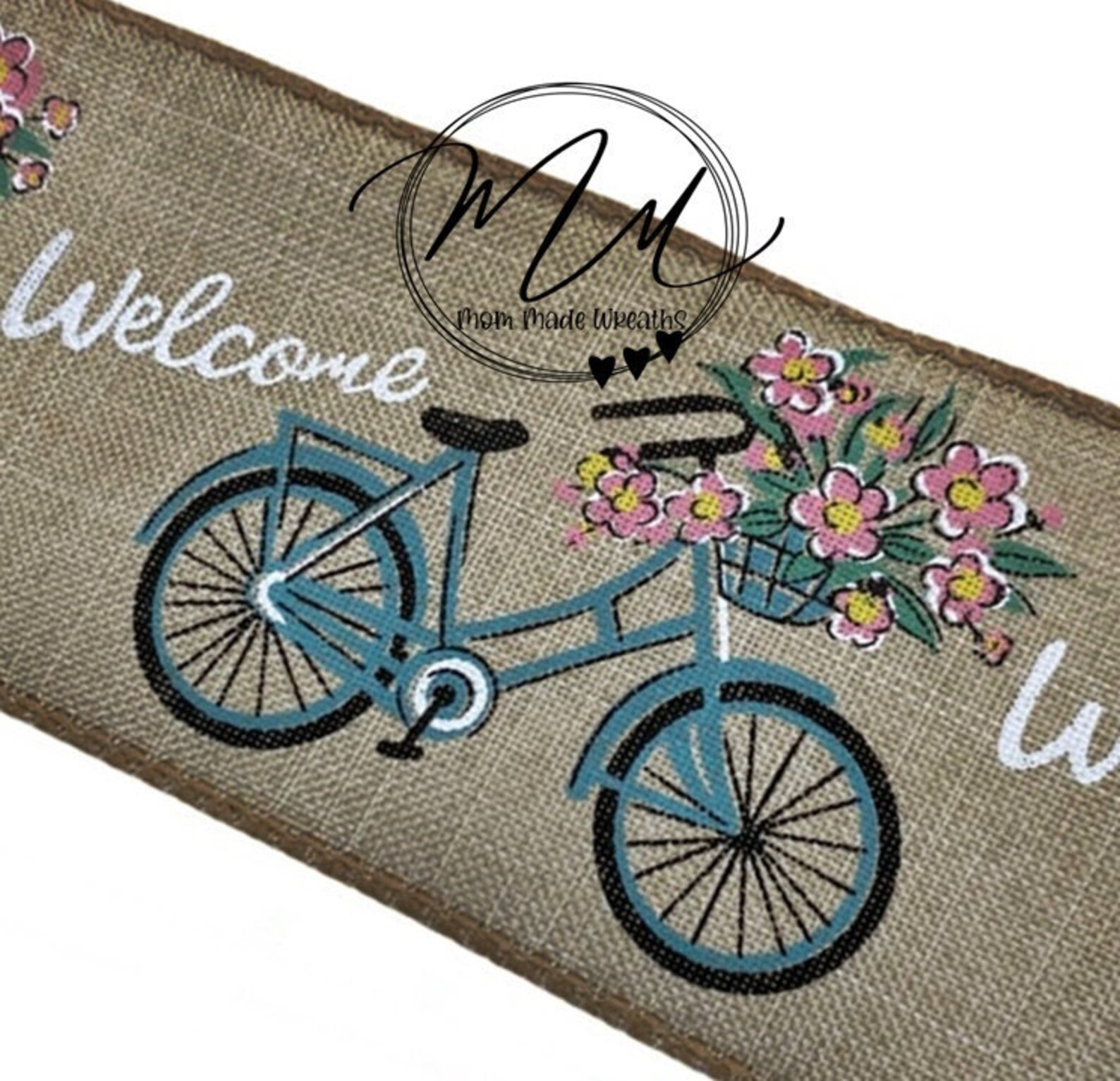 2.5" Wired Bike Ribbon Welcome Burlap Natural Pastel Ribbon, Spring ...