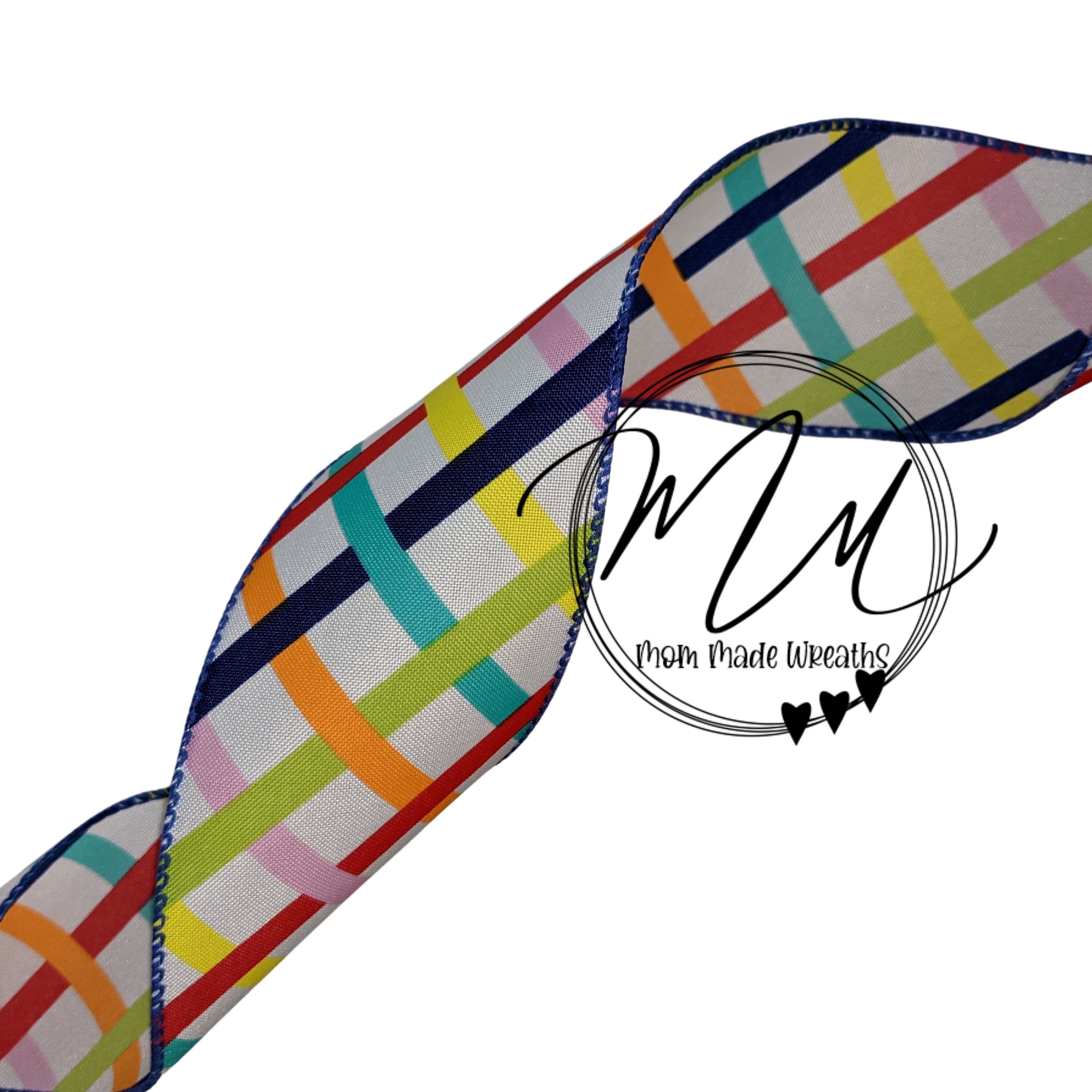 2.5 Wired Ribbon Colorful Checker Ribbon All Colors, Red, Green, Yellow ...