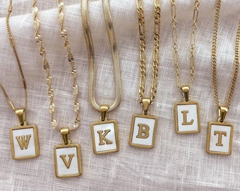 18K GOLD FILLED Initial Necklace, Square Initial Letter Necklace, Gold Rectangle Initial, Gold ...