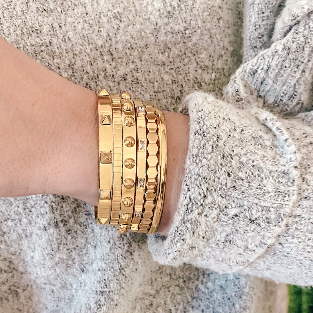 Gold Bangle Bracelets, 18k Gold Stainless Steel Stacking Bracelets ...