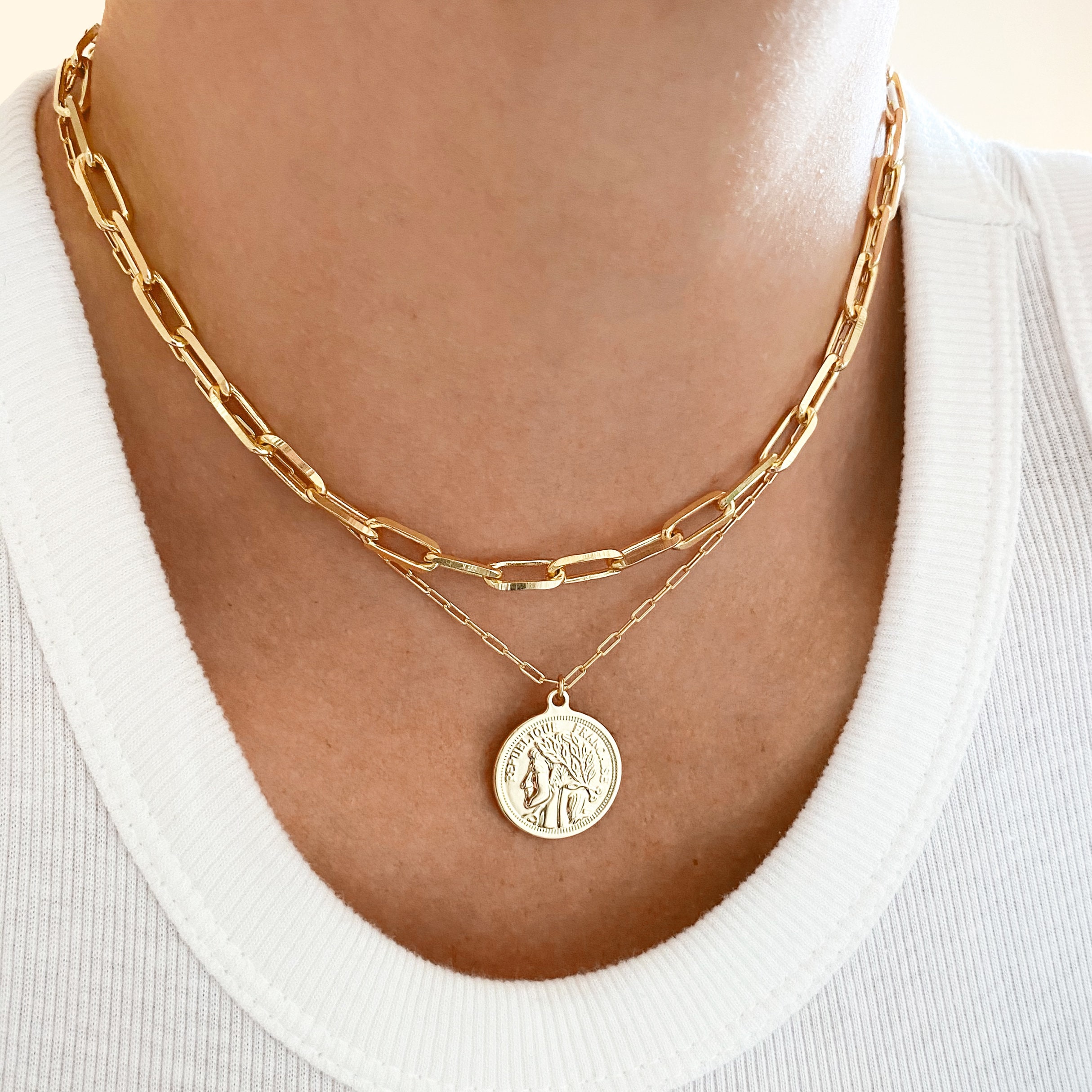18k Gold Filled Link Necklace Set Gold Coin Necklace Link - Etsy