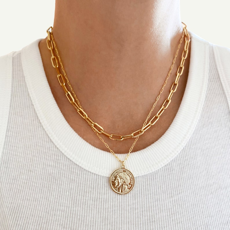 18k Gold Filled Link Necklace Set Gold Coin Necklace Link - Etsy
