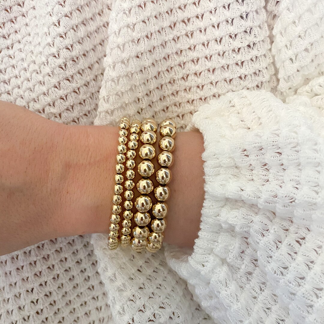Gold Bead Bracelets, 18k Gold Filled Ball Bracelet, Stacking Gold ...