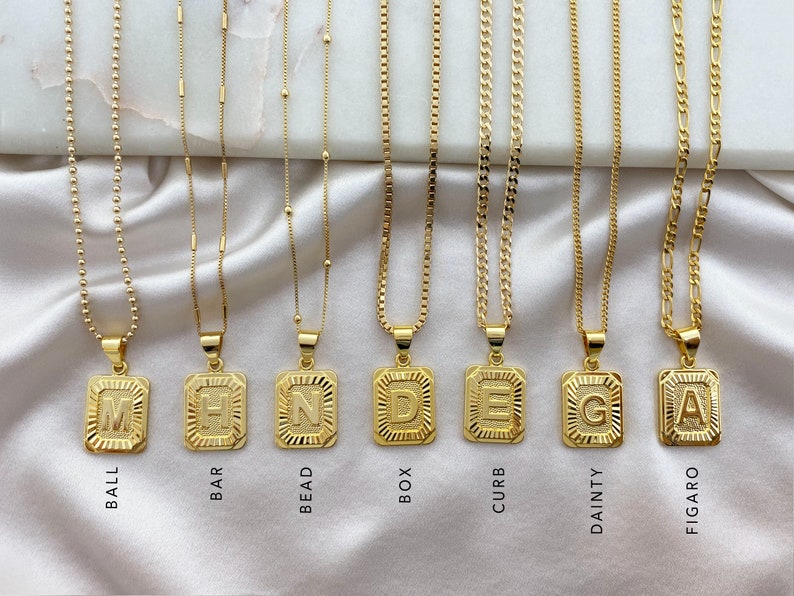 18K GOLD FILLED Initial Necklace Square Initial Letter - Etsy