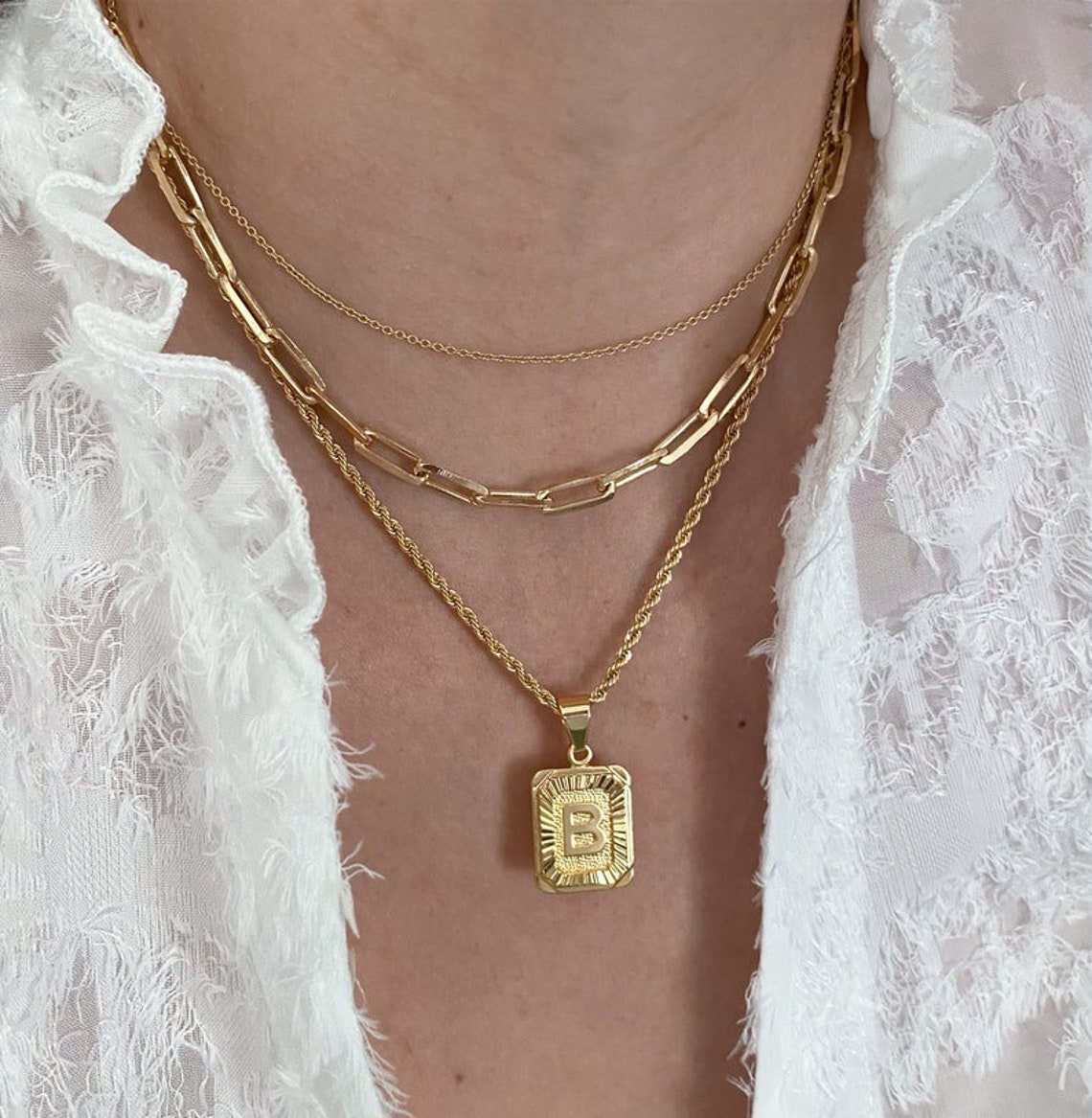 18K GOLD FILLED Initial Necklace Square Initial Letter | Etsy