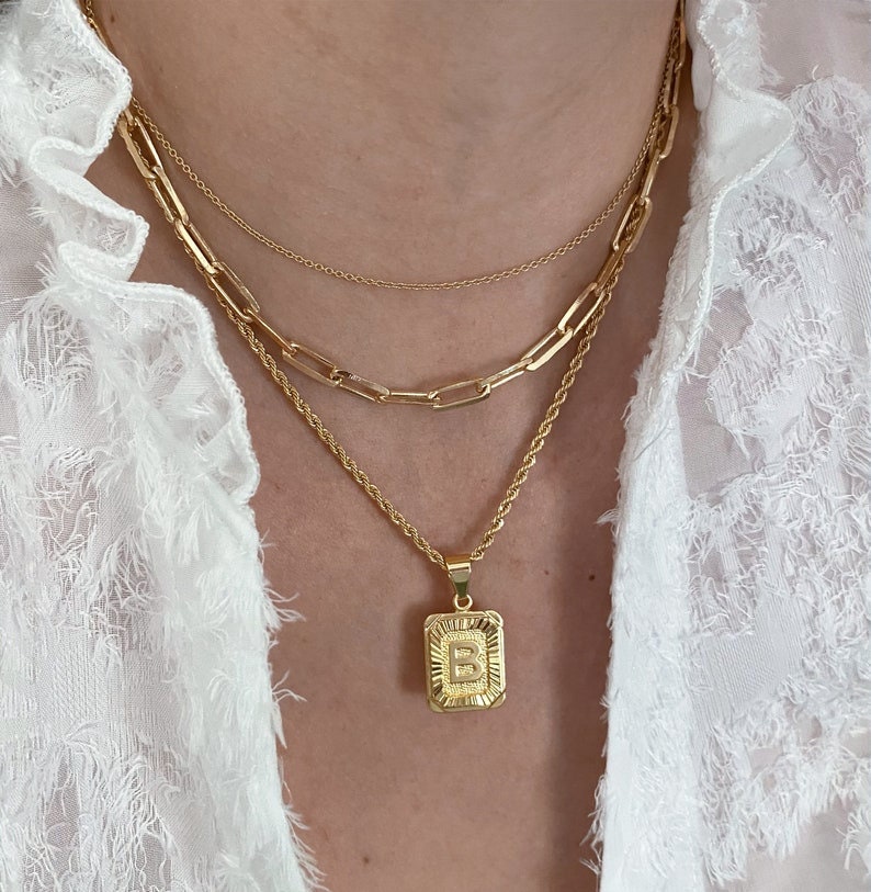 18K GOLD FILLED Initial Necklace Square Initial Letter - Etsy