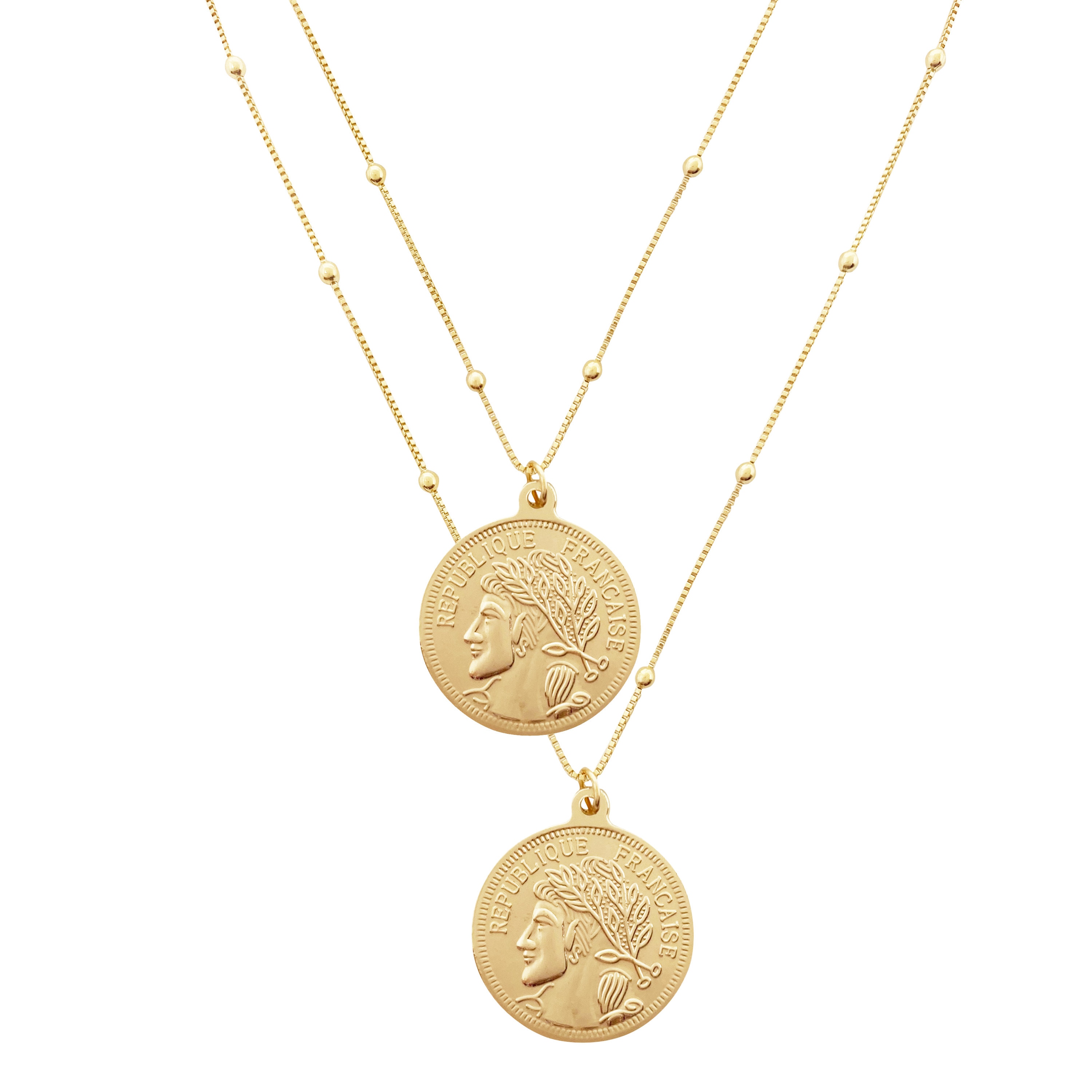 Double Coin Necklace Gold Coin Necklace Gold Layering - Etsy