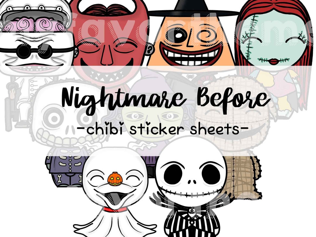 Horror Sticker, Halloween Sticker, NBC Sticker Sheet Chibi, Cute ...