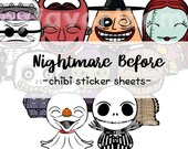 Horror Sticker Halloween Sticker NBC Sticker Sheet Chibi - Etsy