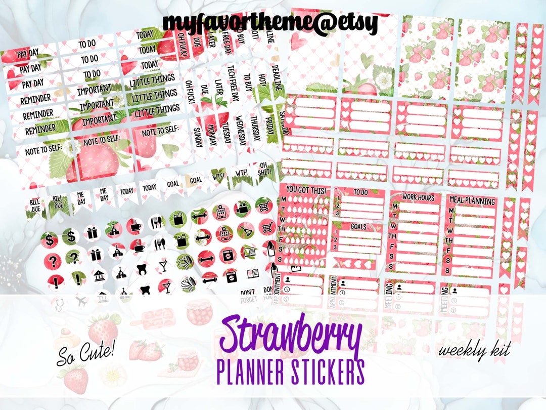 Strawberry Planner Stickers, Adorable Journal Decals, Perfect Office ...