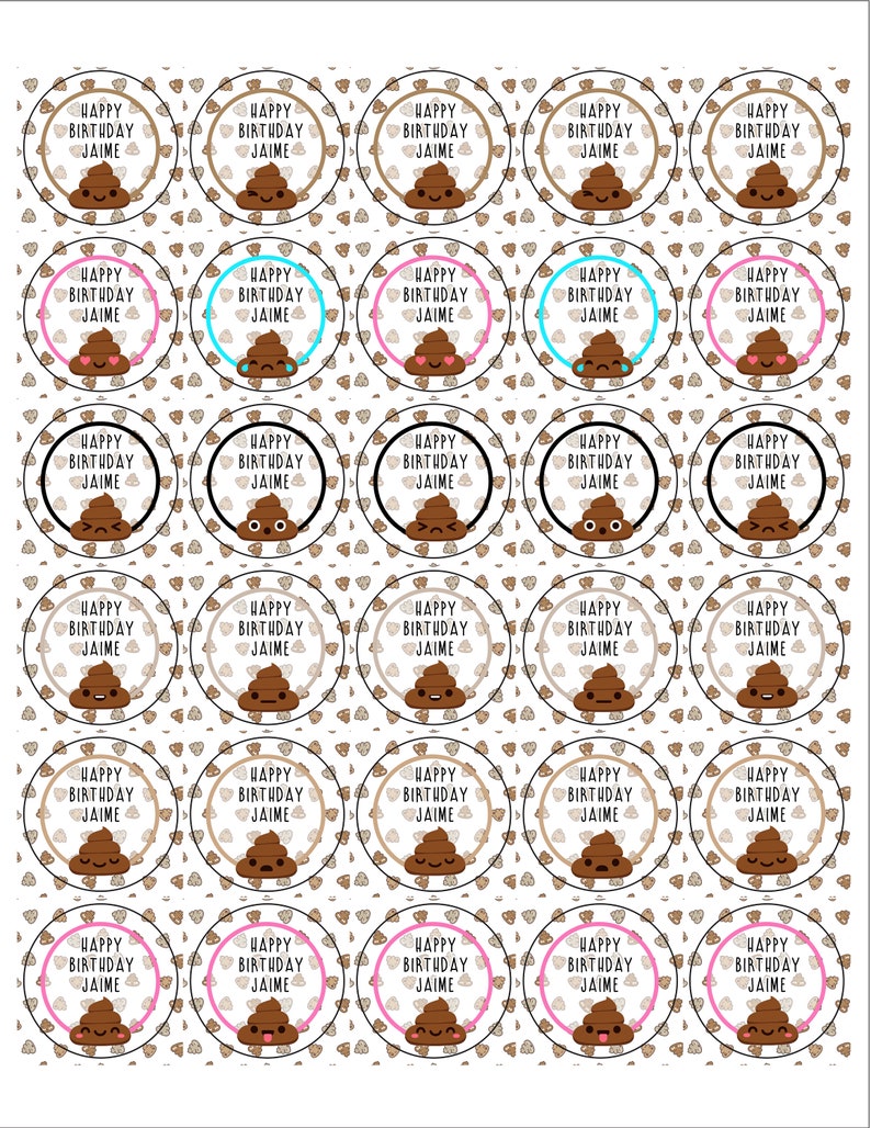 Poop Emoji Birthday Thank You Stickers Party Labels Favors for | Etsy
