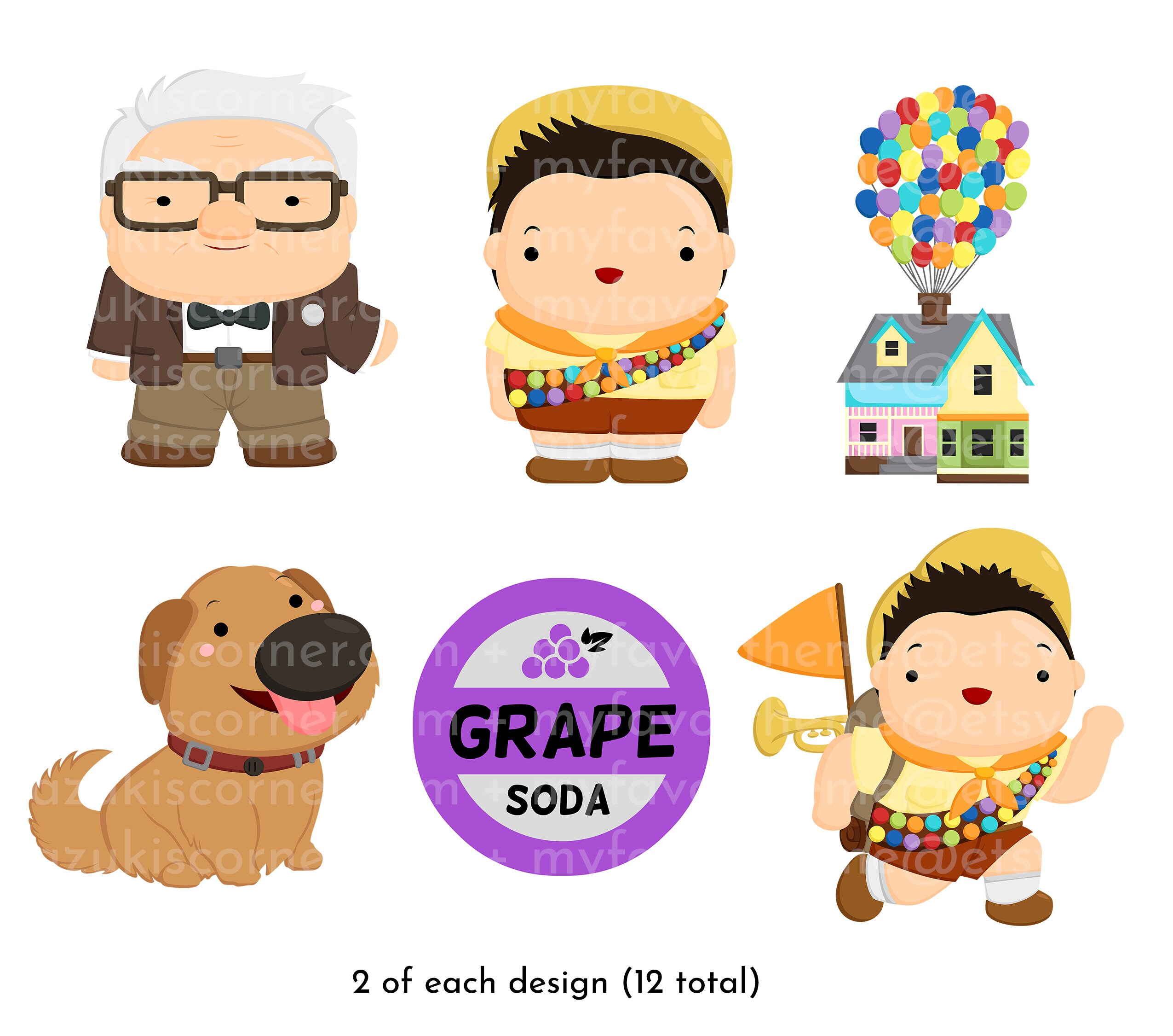 UP House Balloon Cupcake Toppers, up Picks Birthday Party Chibi ...