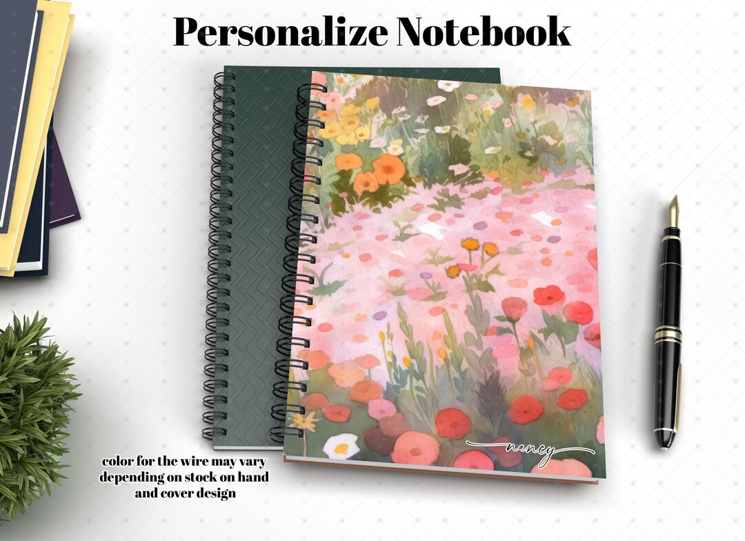 Cute Meadow Flowers, Colorful Floral, Personalize Notebook, Custom Name ...