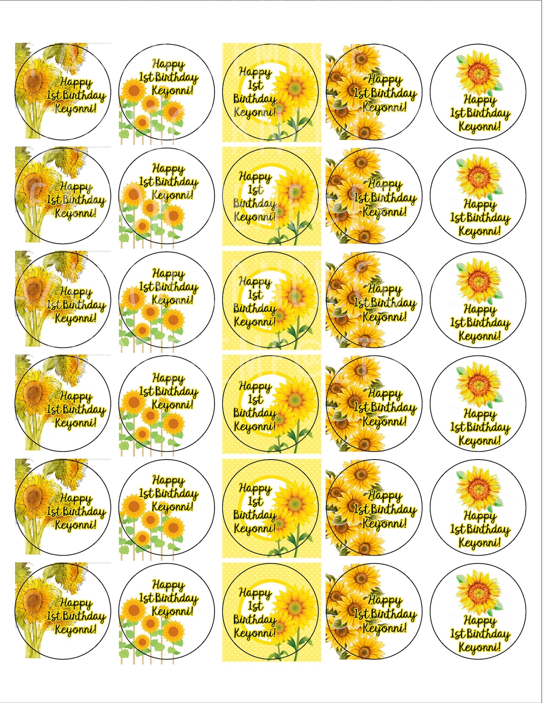 Sunflower Birthday Stickers, Sunflower Thank You Stickers, Party Labels ...