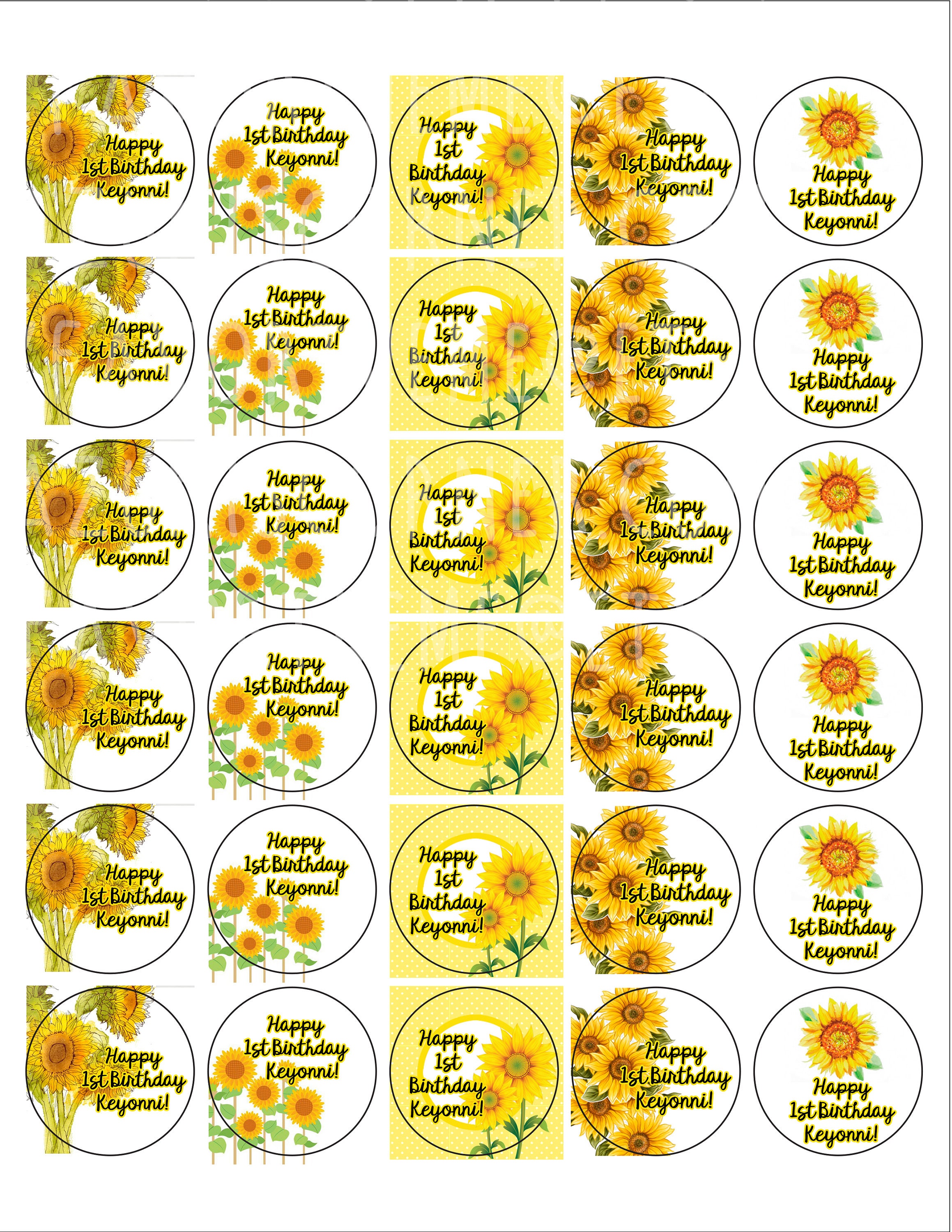 Sunflower Birthday Stickers, Sunflower Thank You Stickers, Party Labels ...