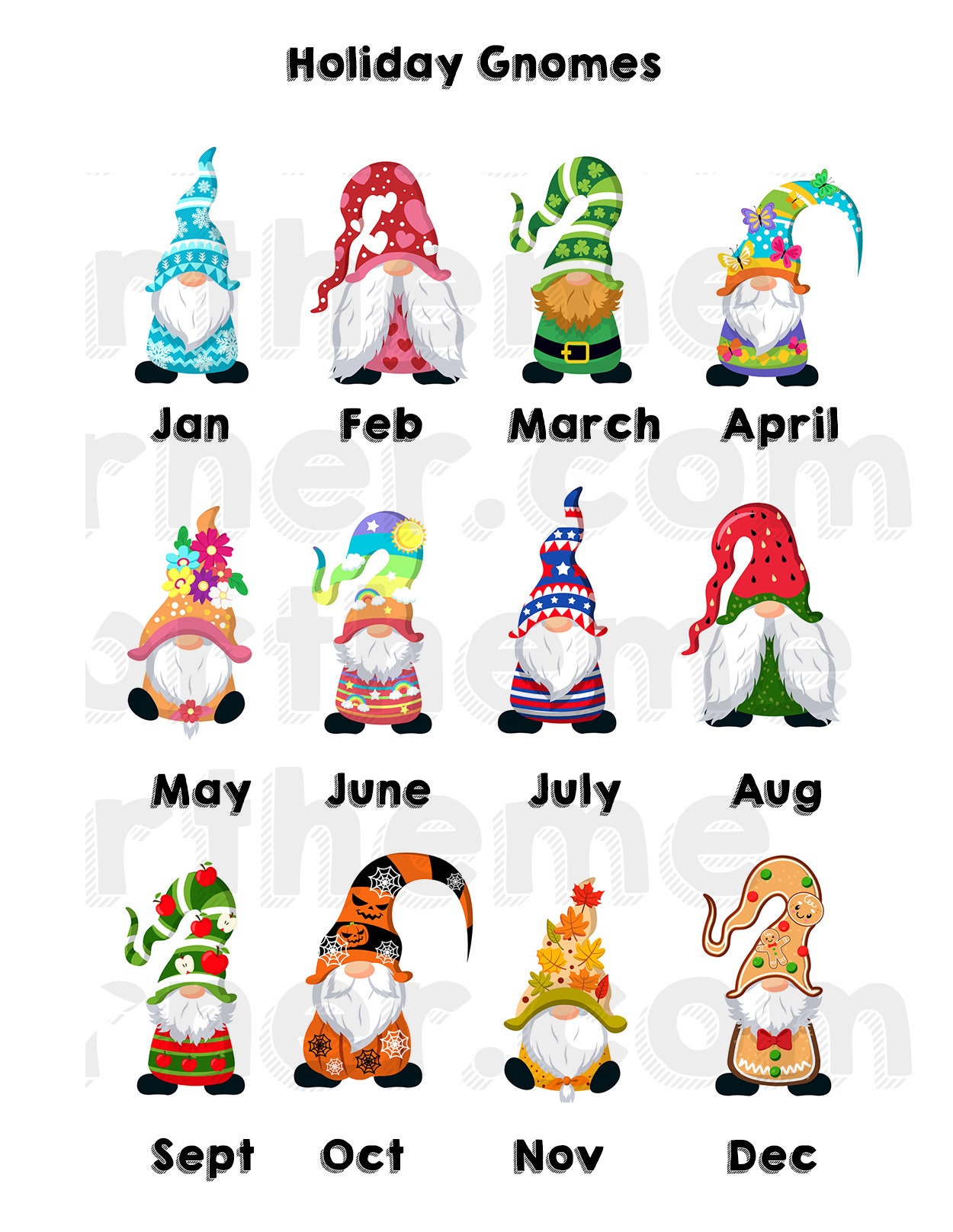 Gnomes Bookmark Monthly Gnomes Holiday Gnomes Magnetic | Etsy