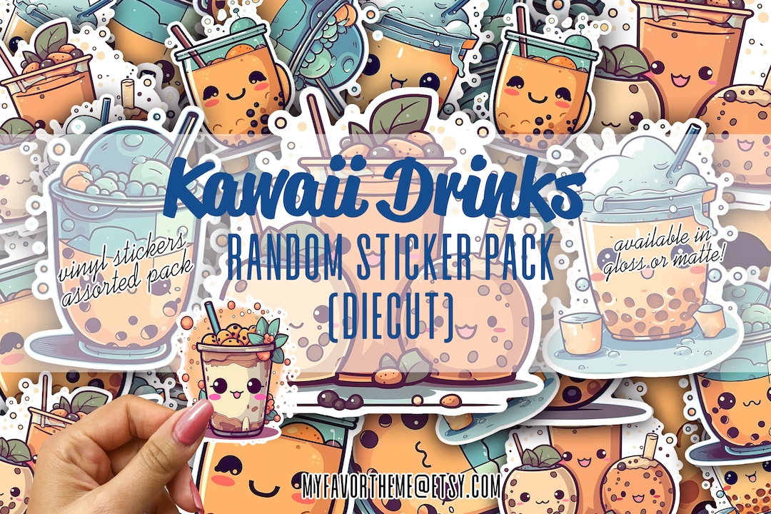 Kawaii Drinks Assortment Sticker Pack, Boba Tea Stickers, Vinyl Random ...