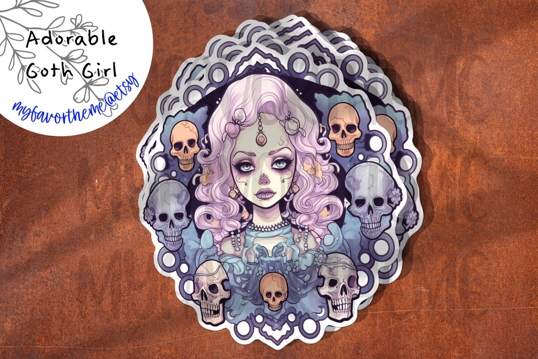 Adorable Goth Girl Sticker, Cute Goth Girl, Pastel Sticker, Laminated ...
