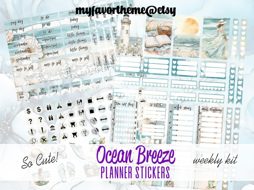 Ocean Breeze Planner Sticker, Coastal Themed Decorative Stickers for ...
