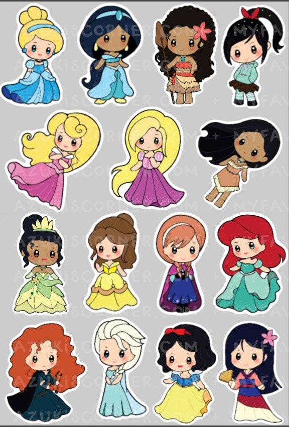 Princess Stickers Fairytale Princess Sticker Sheet Chibi - Etsy