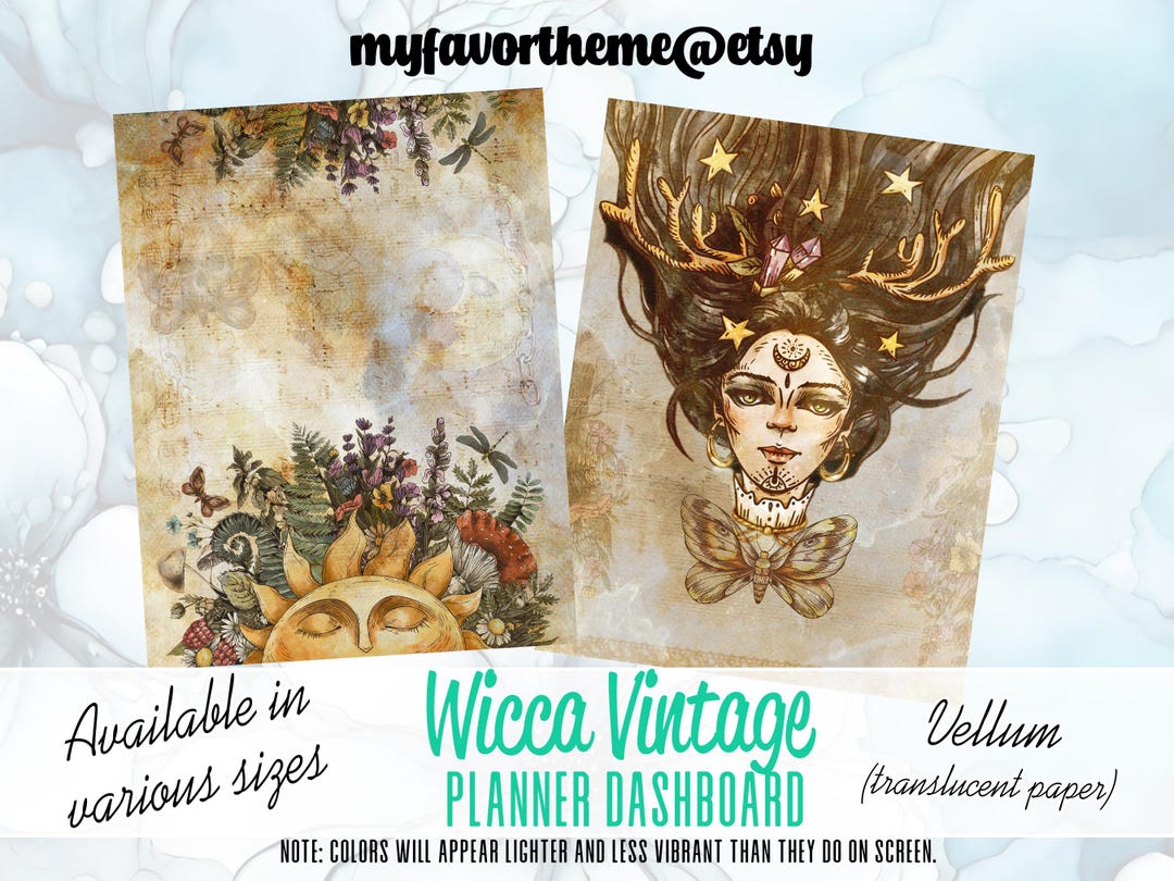 Handmade Wicca Vintage Planner Dashboard, Vellum Insert for Daily ...