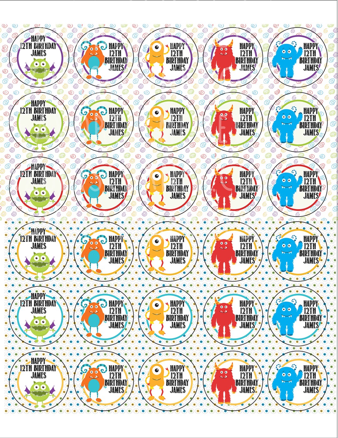 Monster Birthday Stickers, Monster Thank You Stickers, Party Labels ...