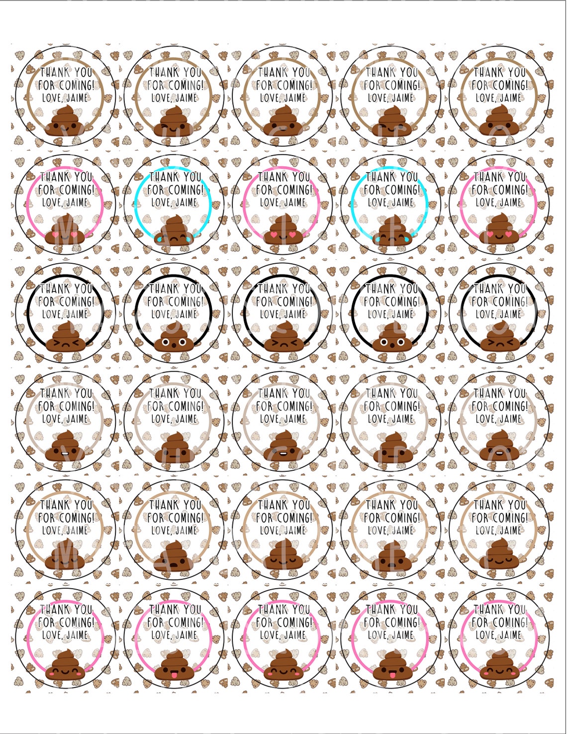 Poop Emoji Birthday Thank You Stickers Party Labels Favors for | Etsy
