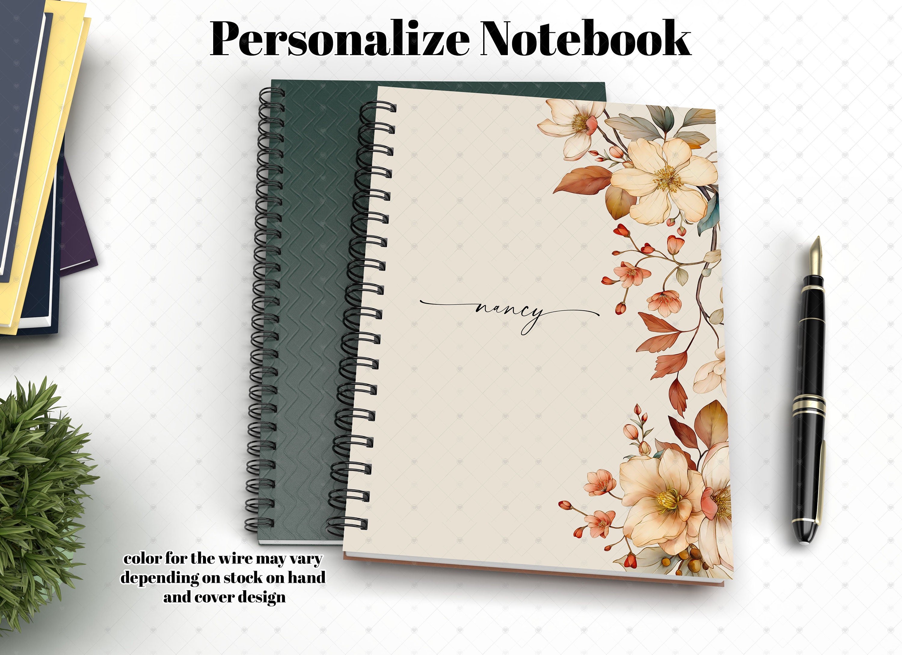 Boho Wildflowers Personalize Notebook, Custom Name Notebook, Floral ...