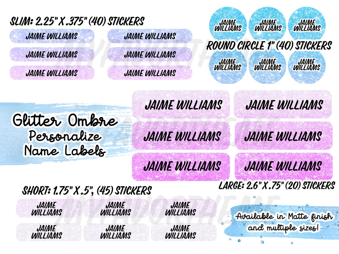Glitter Personalize Name Labels, Day Care Tags, School Supply Stickers ...