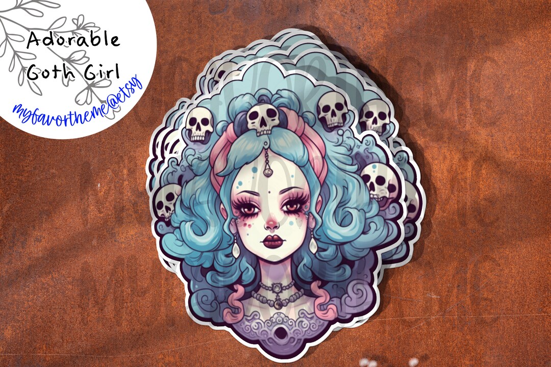 Adorable Goth Girl Sticker, Cute Goth Girl, Pastel Sticker, Laminated ...