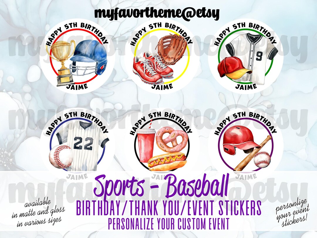 Personalize Birthday Sticker, Cute Baseball Design for Kids’ Birthday ...