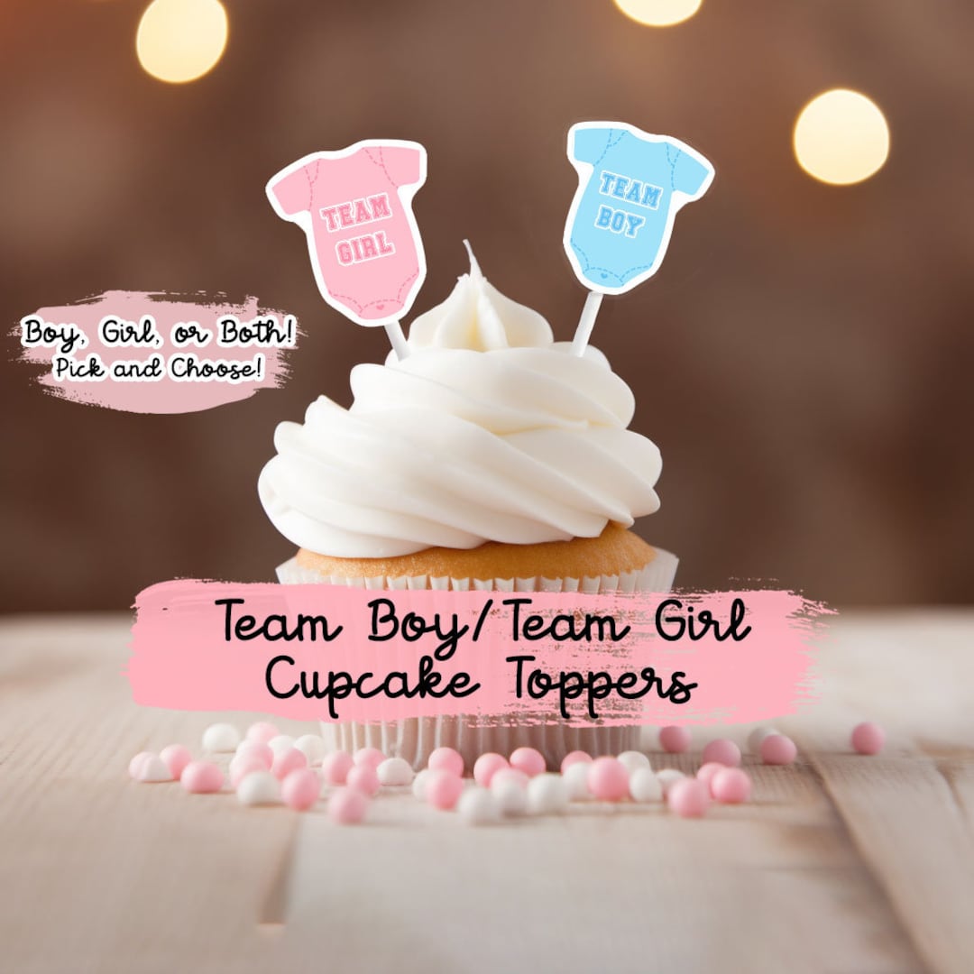 Team Boy Team Girl Cupcake Toppers, Party Favors, Baby Shower Toppers ...