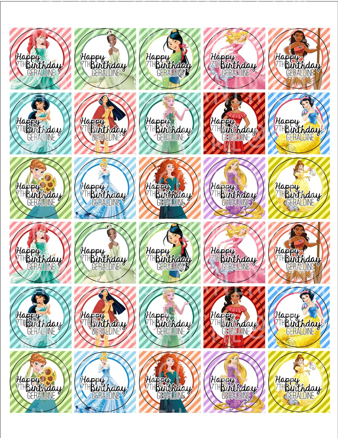 Princess Birthday Stickers, Sunflower Thank You Stickers, Party Labels ...