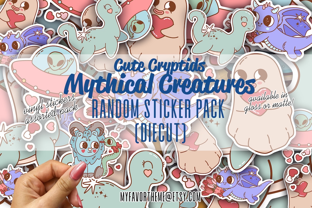 Valentine Stickers, Cryptids Assortment Sticker Pack, Retro Mythical ...