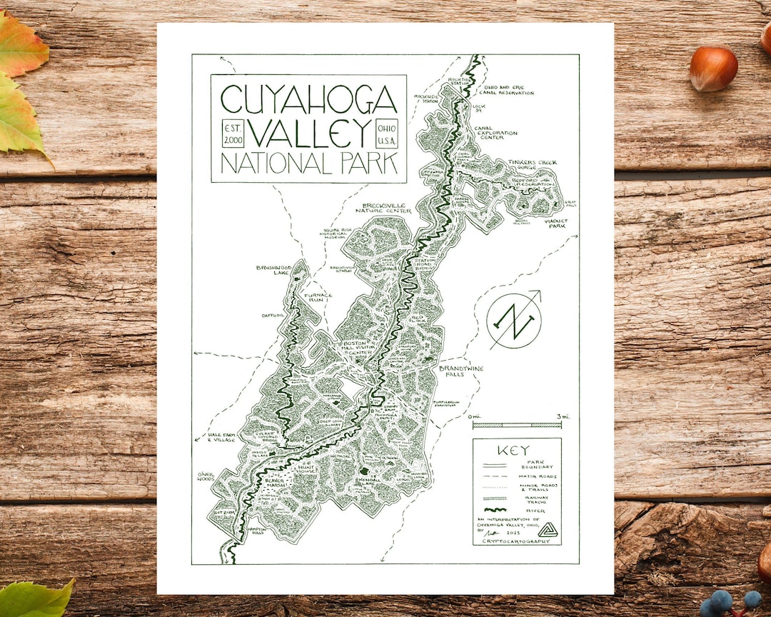 Cuyahoga Valley National Park Map Art Print: Hand-drawn Fountain Pen ...