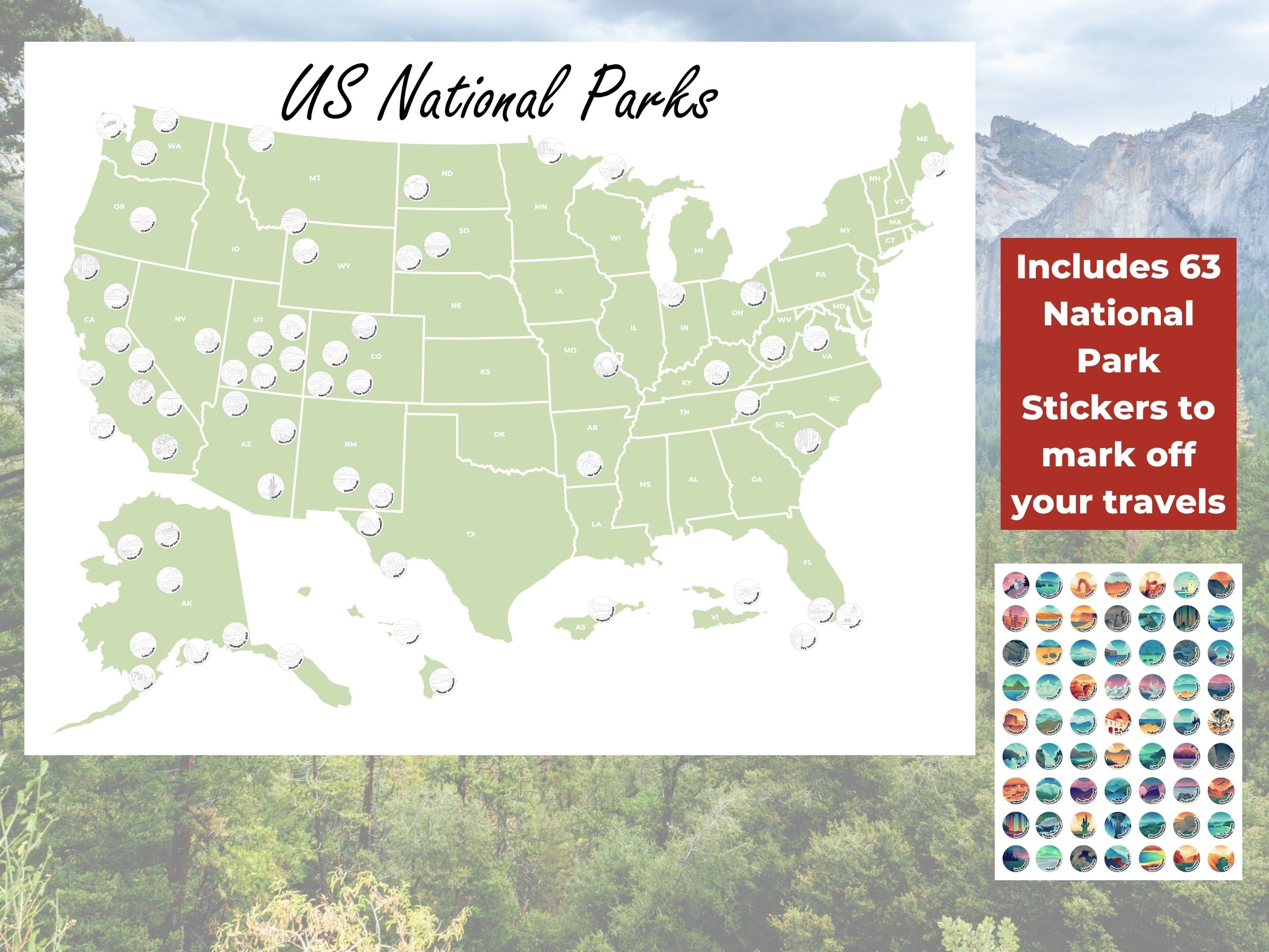 US National Park Map Poster / 63 National Parks Checklist - Etsy
