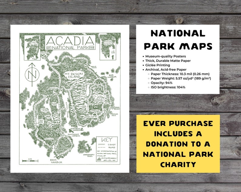 Acadia National Park Map Print Map of Acadia National Park - Etsy