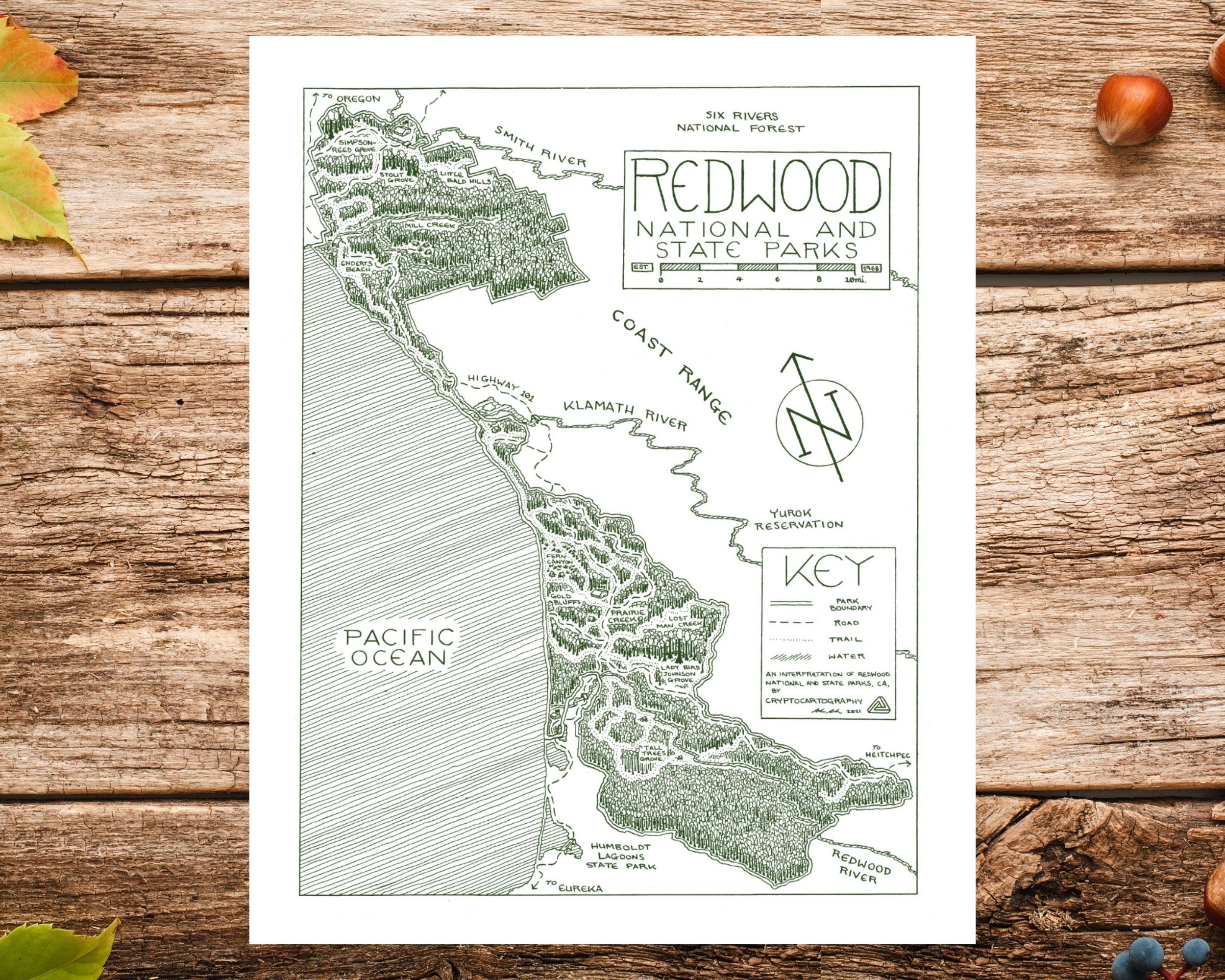 Redwood National Park Map Print | Map of Redwood National Park ...